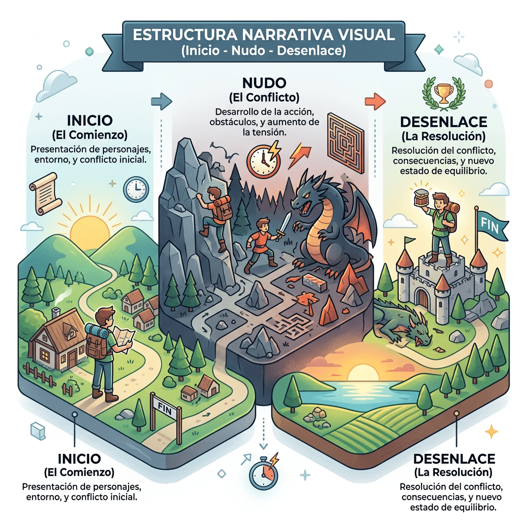 Visual narrative structure stages overview